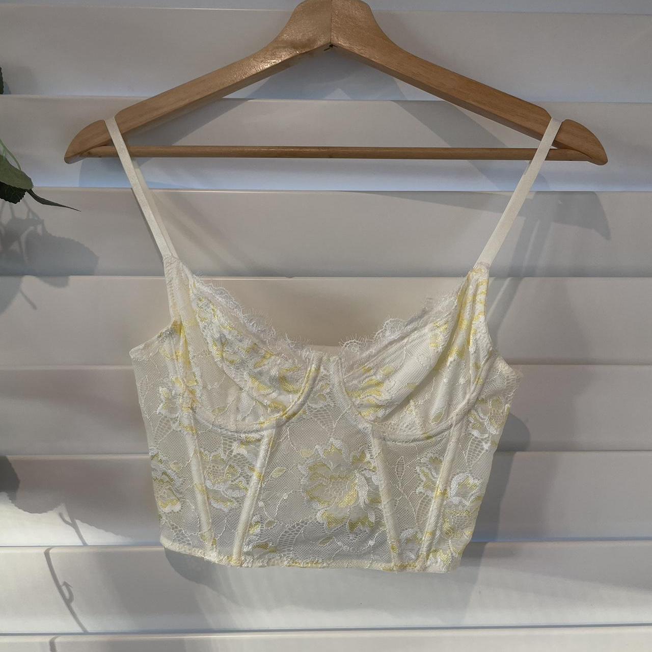 White lace Glassons corset top with yellow/gold... - Depop