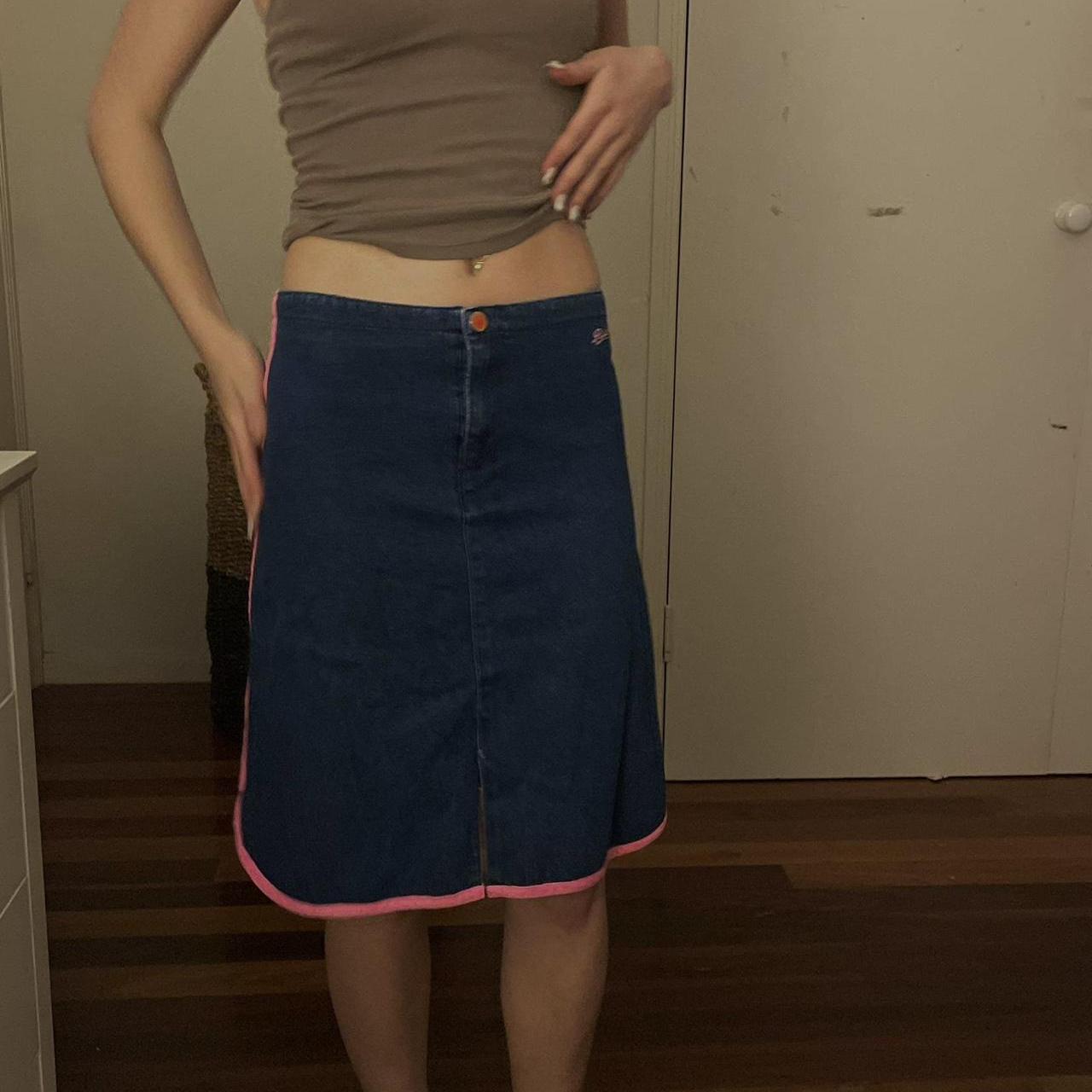 rusty experimental denim midi skirt 💙🩷💙 size:... - Depop