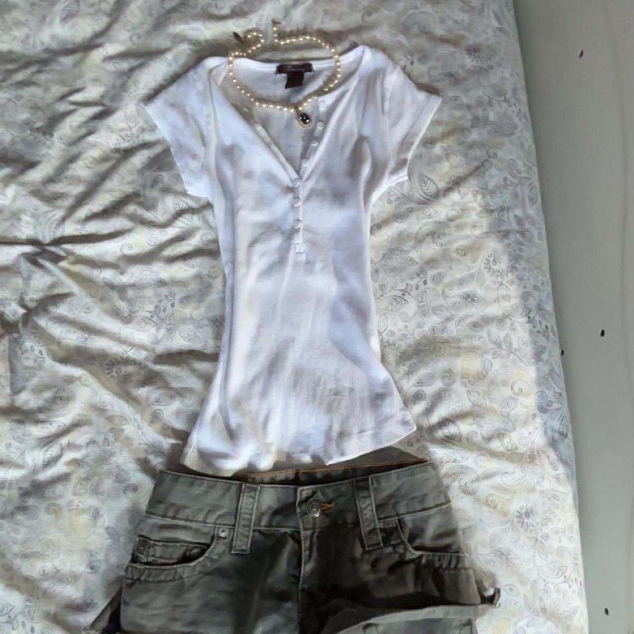 super adorable white button up short sleeve henley... | Depop