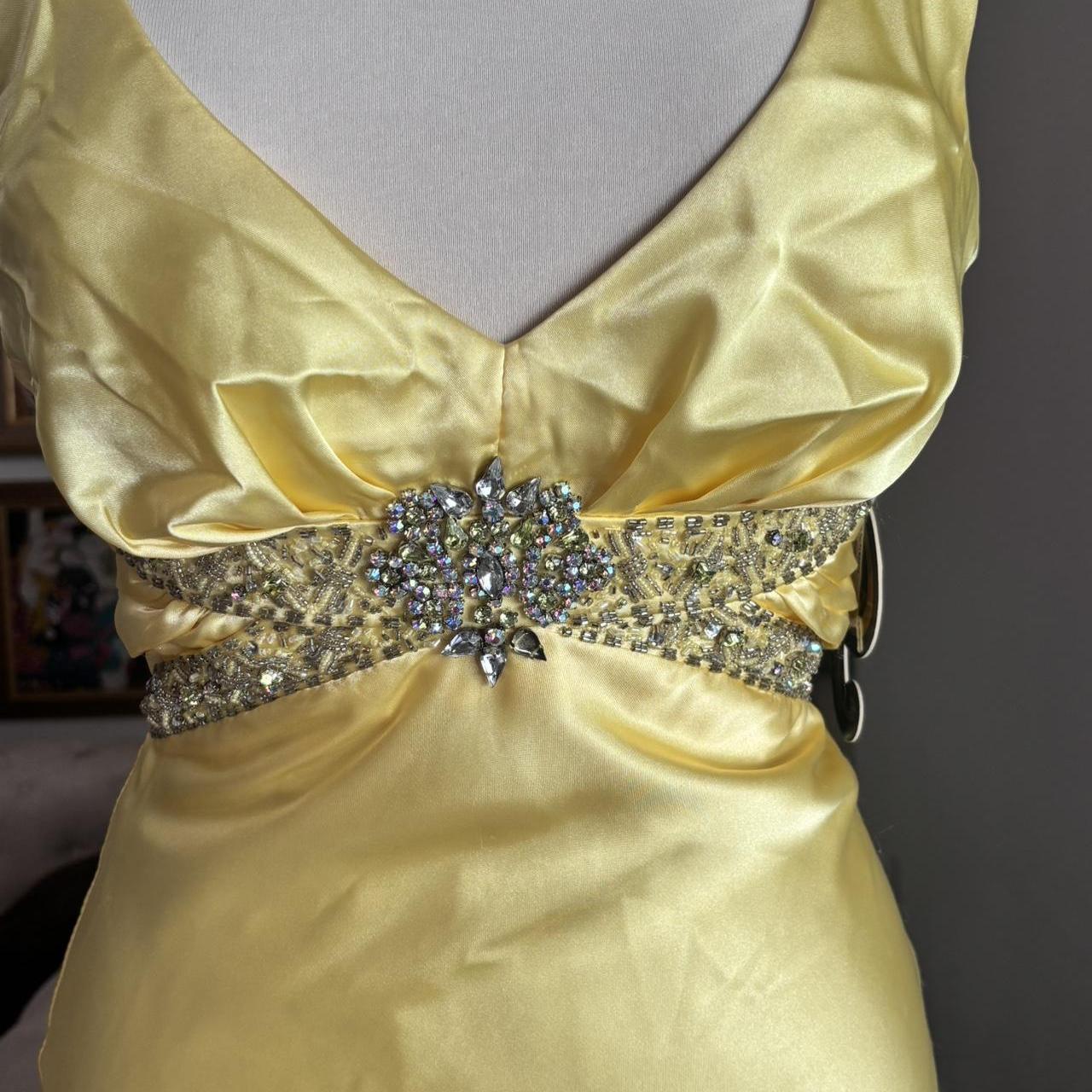 STUNNING yellow satin maxi dress with beaded waist,... | Depop