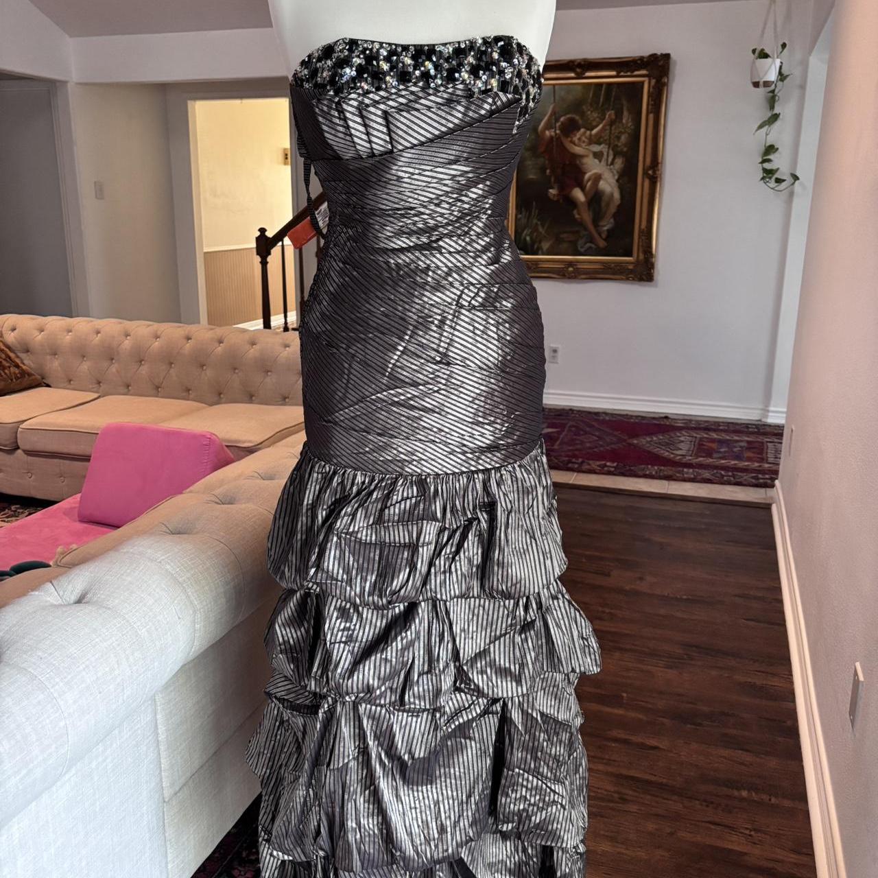 Black beaded strapless dress Size 4 In USED... | Depop