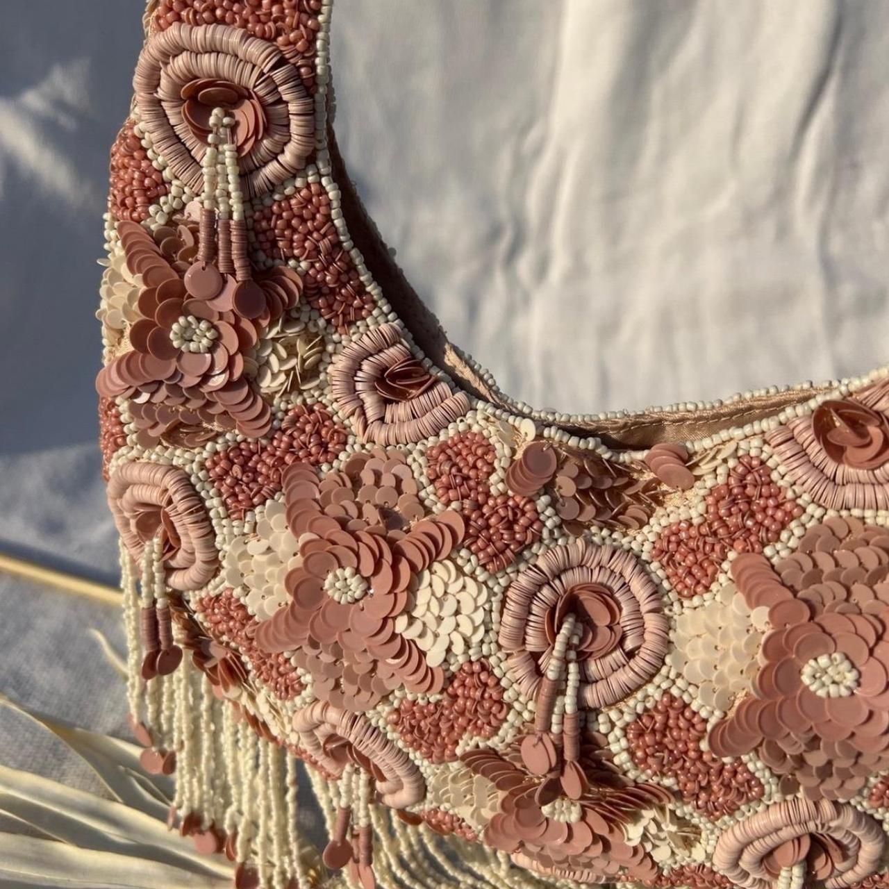 Viral Beaded Shoulder Bag Pink with Handmade Details... | Depop