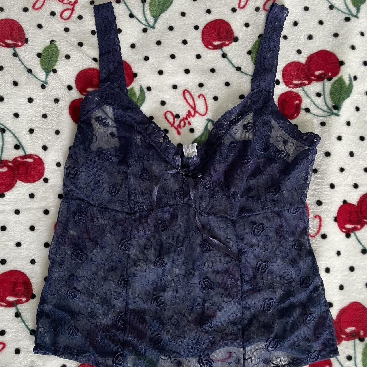 Hillary & Hanson Intimates line blue mesh top with... | Depop