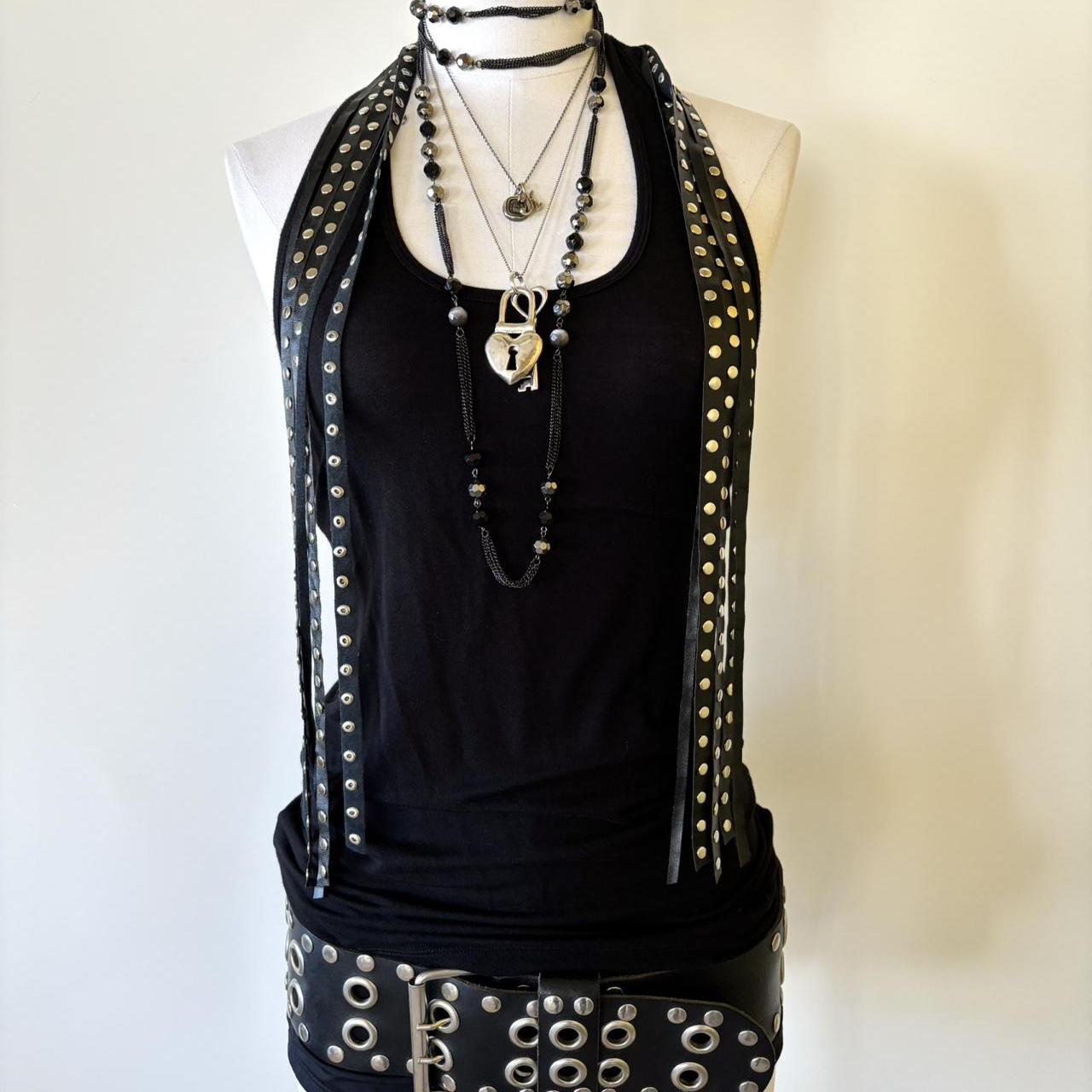 Upcycled Black Studded Halter Cowl Neck Tank Top... | Depop