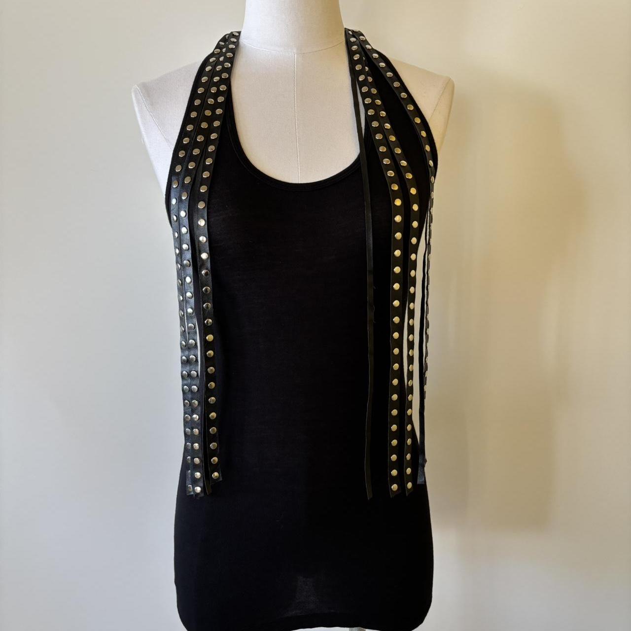 Upcycled Black Studded Halter Cowl Neck Tank Top... | Depop