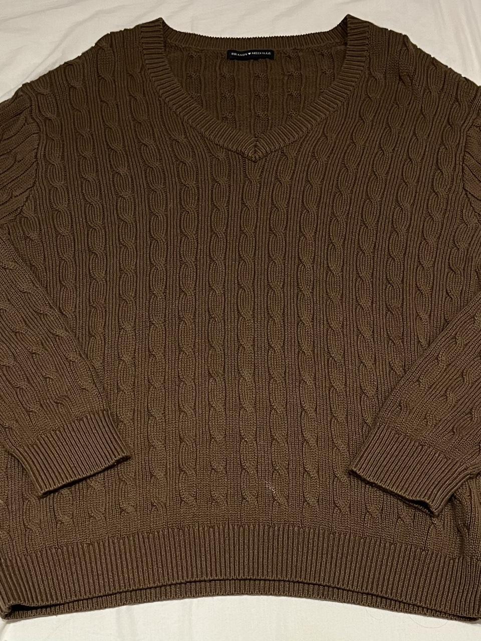 ୨୧ brown oversized cable knit v neck jumper brandy... - Depop
