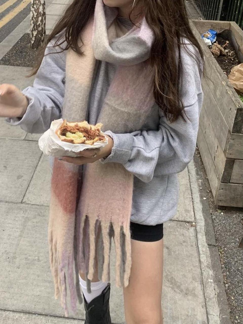 acne studios style pink checkered scarf So cosy - Depop